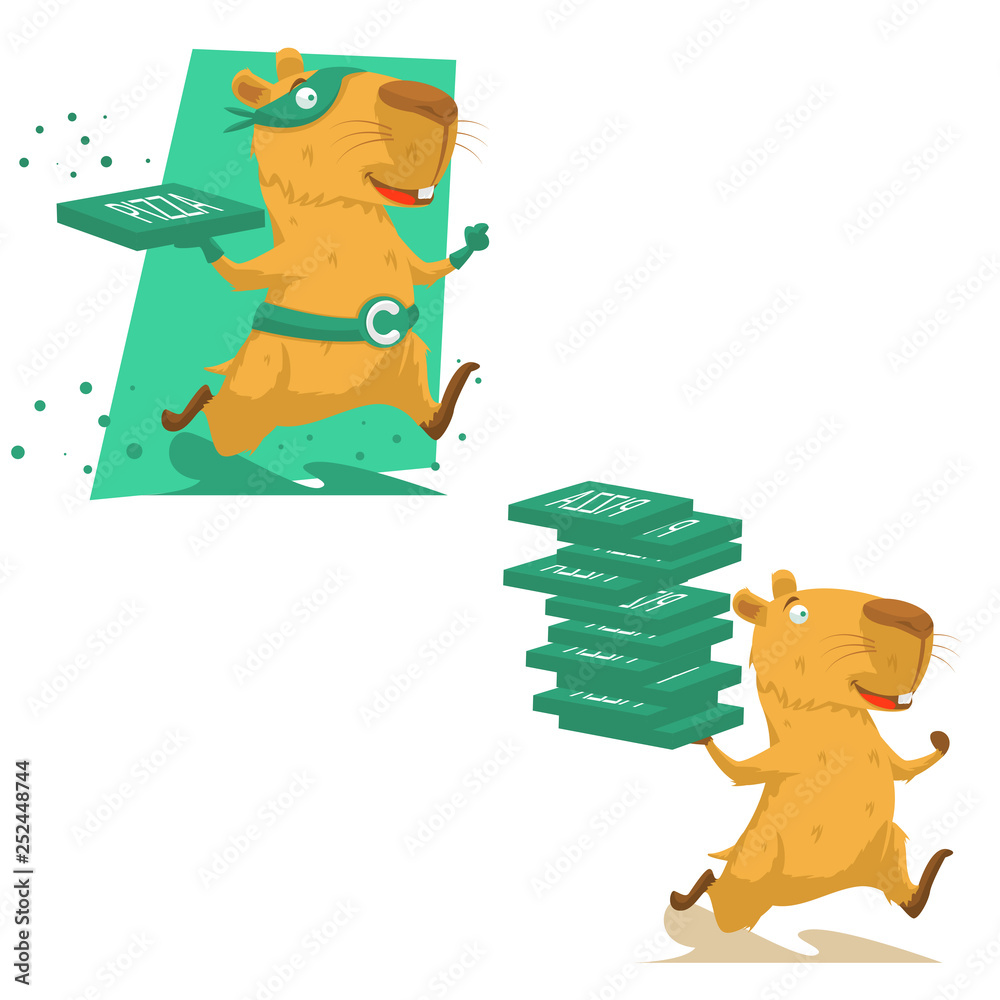 Cute hand drawn capybara running. Funny animal superhero character ...