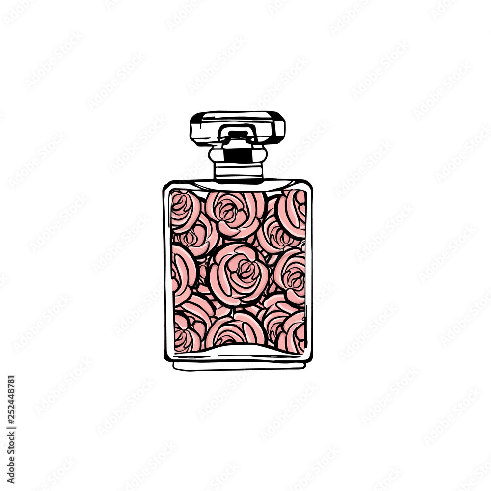 Hand drawn vector illustrations - french perfume. Outline design ...