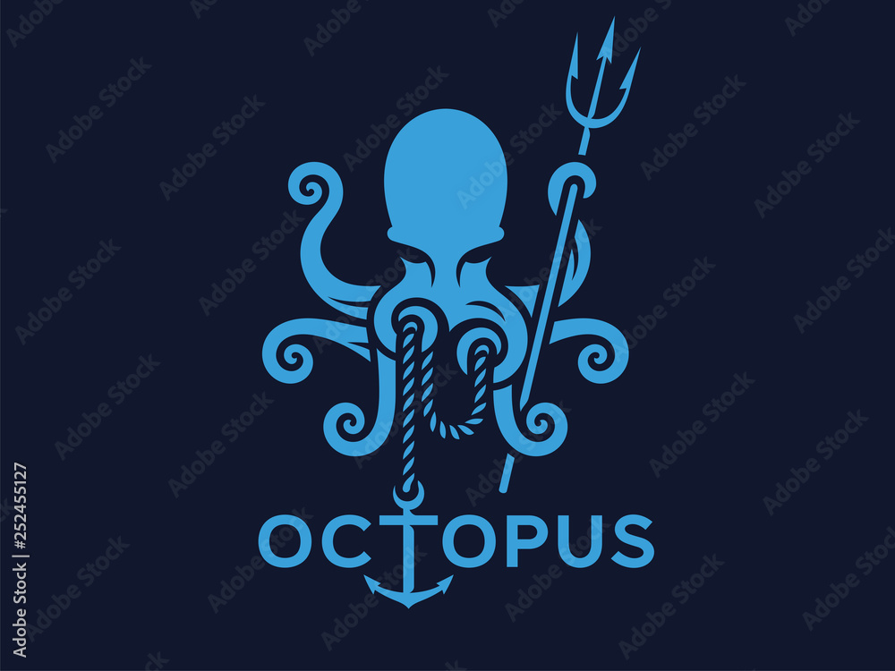 Vector logo of an octopus. Emblem template on dark background. Stock ...