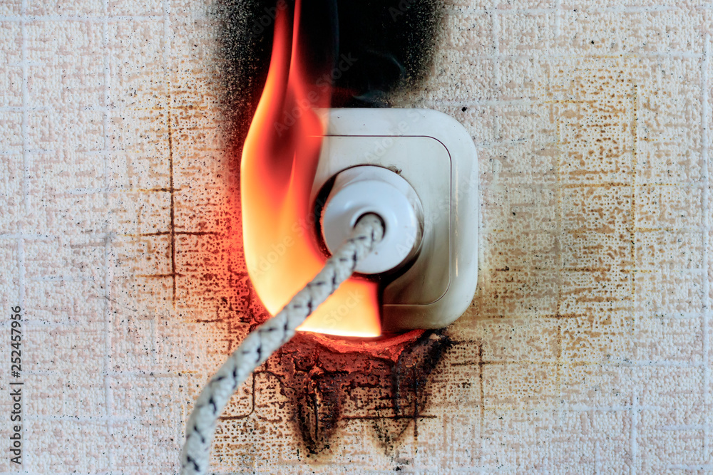 socket on fire. he is real. plastic melting occurs. plug inserted ...