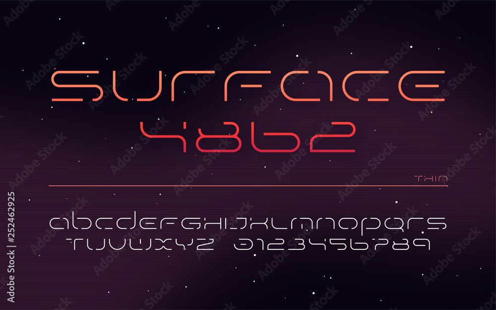 Sci-fi futuristic technology alphabet, uppercase letters and numbers ...