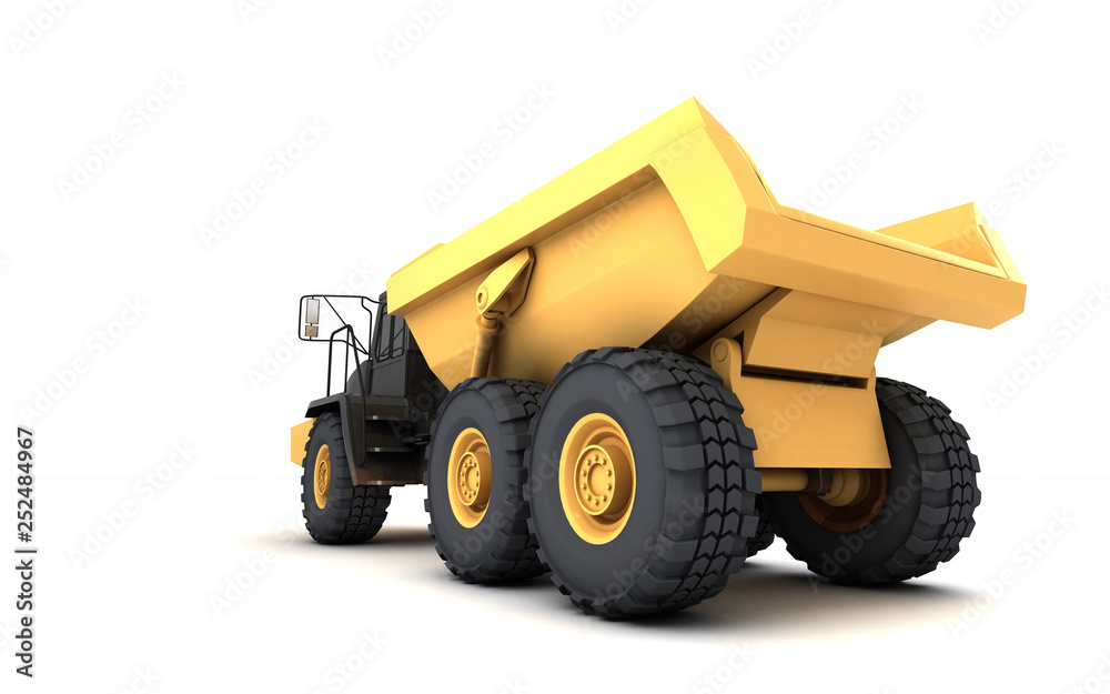 Yellow powerful articulated dumper truck isolated on white background ...