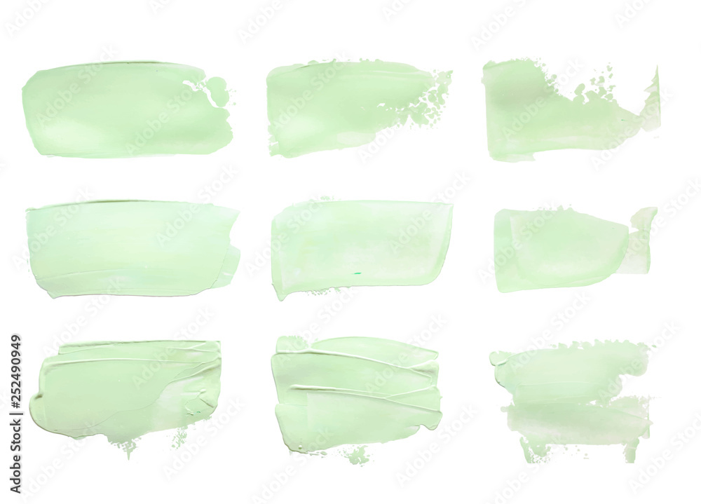 Vector green paint smear stroke stain set. Abstract acrylic textured ...
