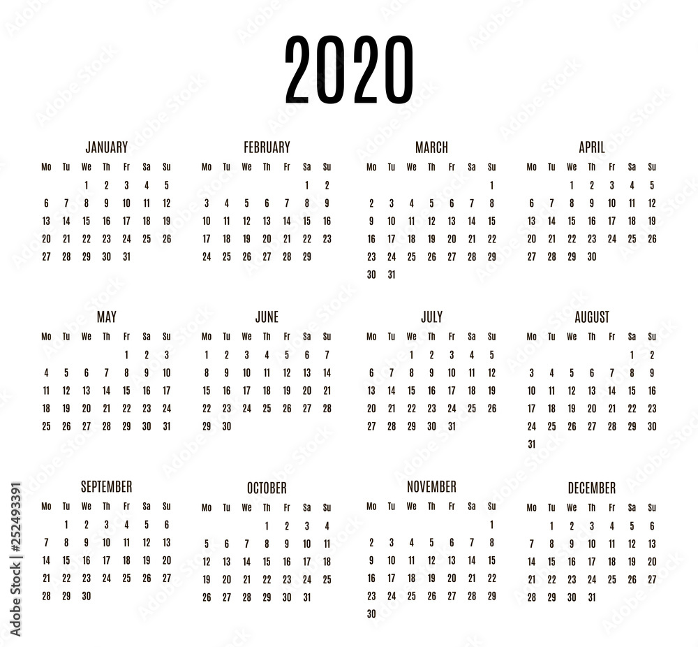 2020 year Calendar. Horizontal album orientation vector template of ...