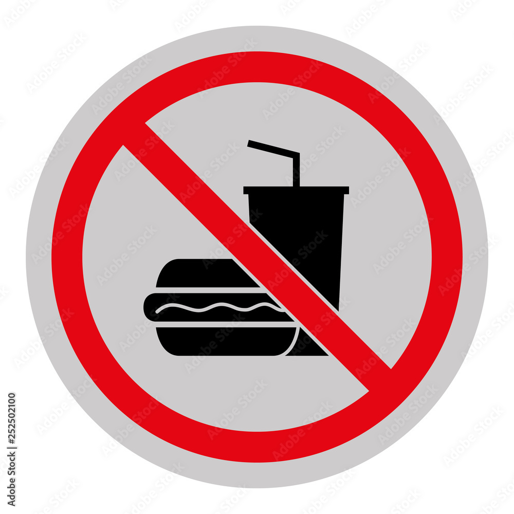 essen und trinken verboten - Schild - Piktogramm - grau rot schwarz ...