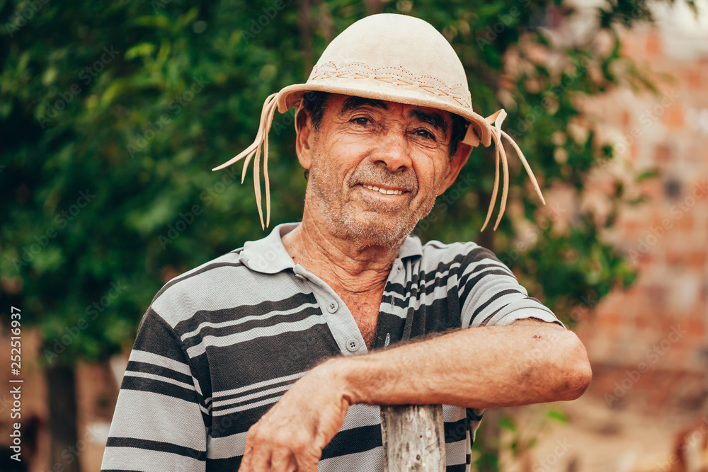 Portrait of Brazilian Northeastern cowboy wearing his typical leather ...