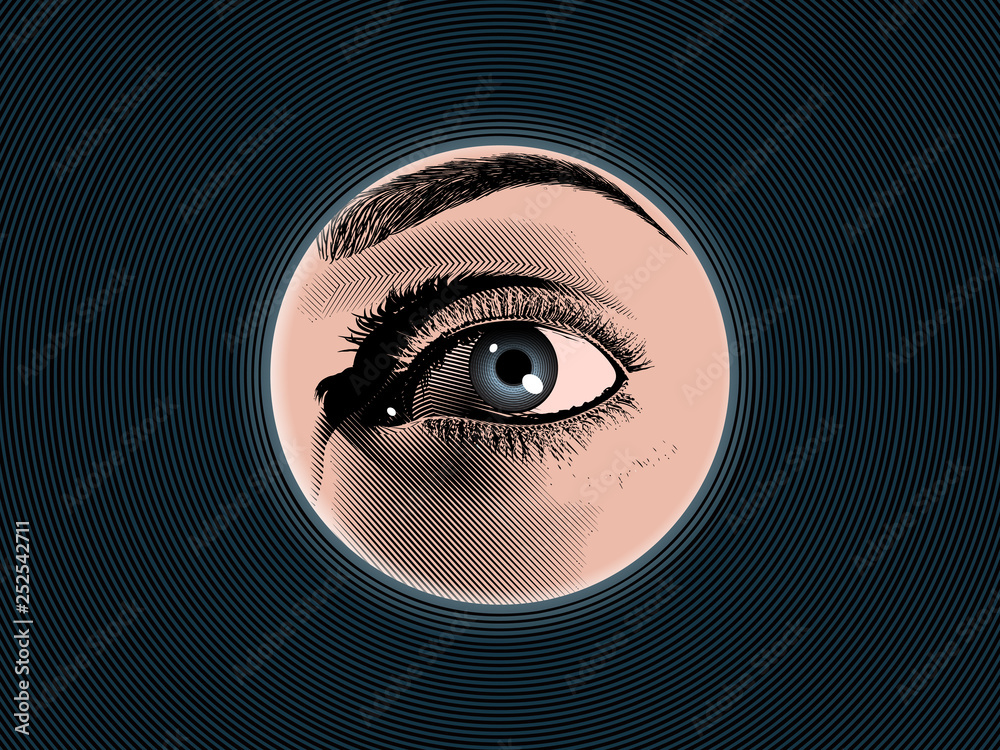 Engraving spy eye drawing with color illustration Stock Vector | Adobe ...