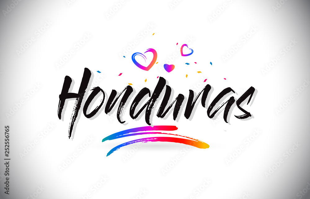 Honduras Welcome To Word Text with Love Hearts and Creative Handwritten ...