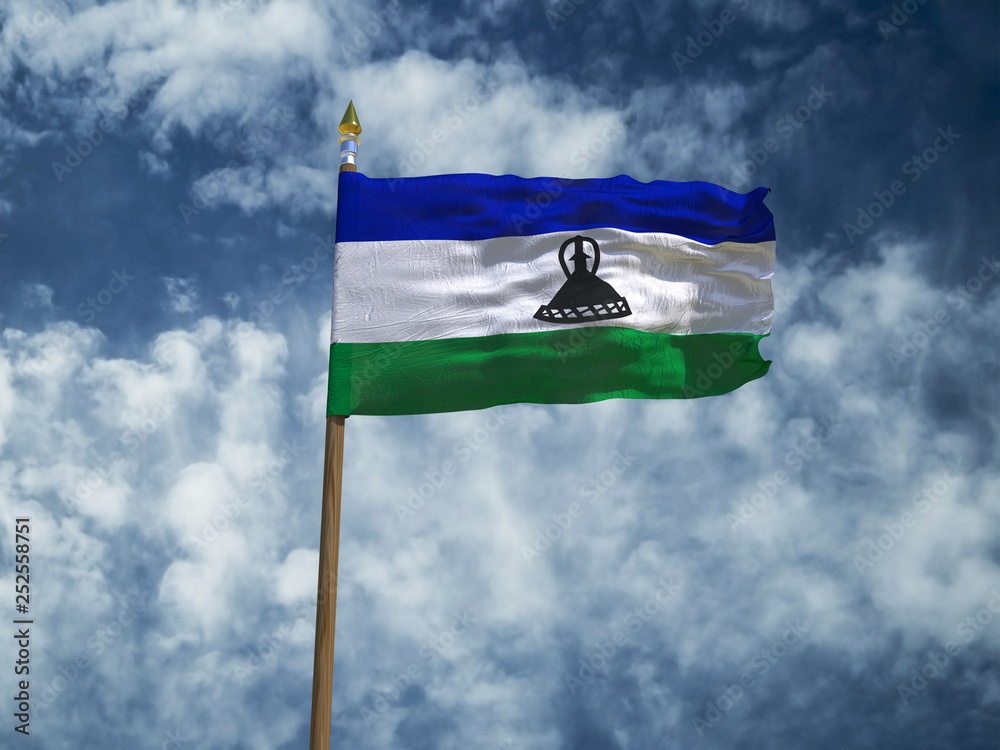 Lesotho flag Silk waving flag of Lesotho made transparent fabric with ...