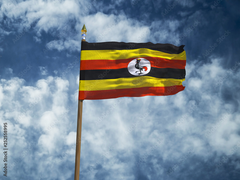 Uganda flag Silk waving flag of Uganda made transparent fabric with ...