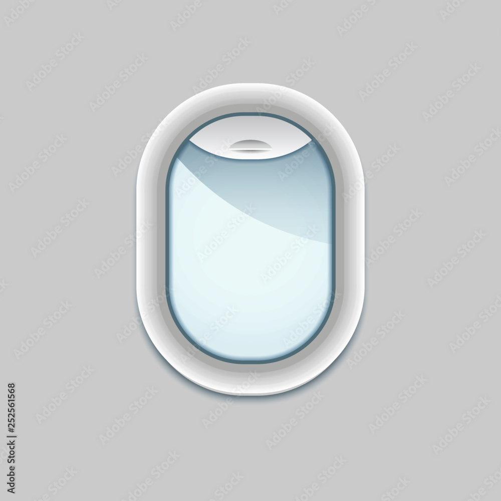 Airplane window inside view. Vector porthole with transparent glass ...