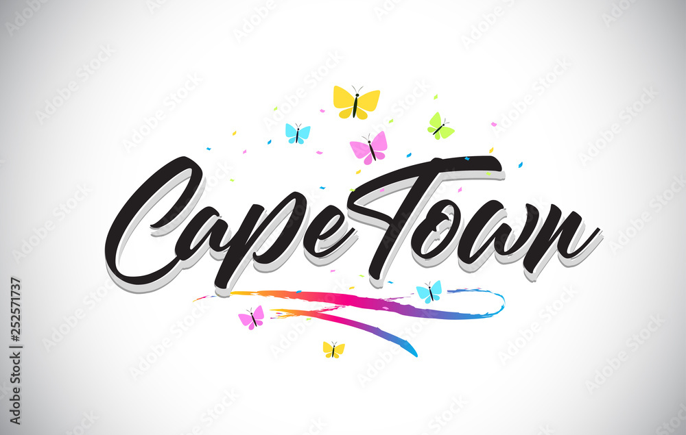 CapeTown Handwritten Vector Word Text with Butterflies and Colorful ...