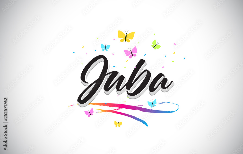 Juba Handwritten Vector Word Text with Butterflies and Colorful Swoosh ...