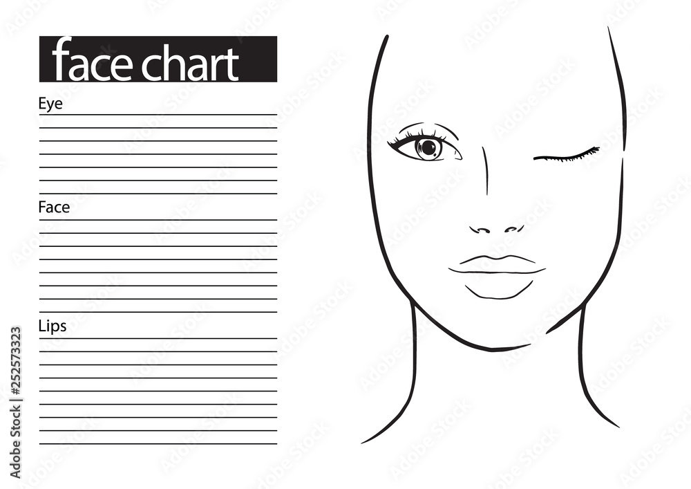 Face chart Makeup Artist Blank. Template. Vector illustration. Stock ...