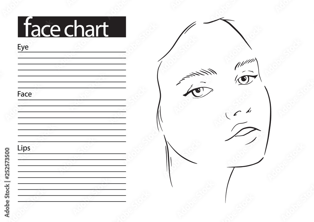 Face chart Makeup Artist Blank. Template. Vector illustration. Stock ...