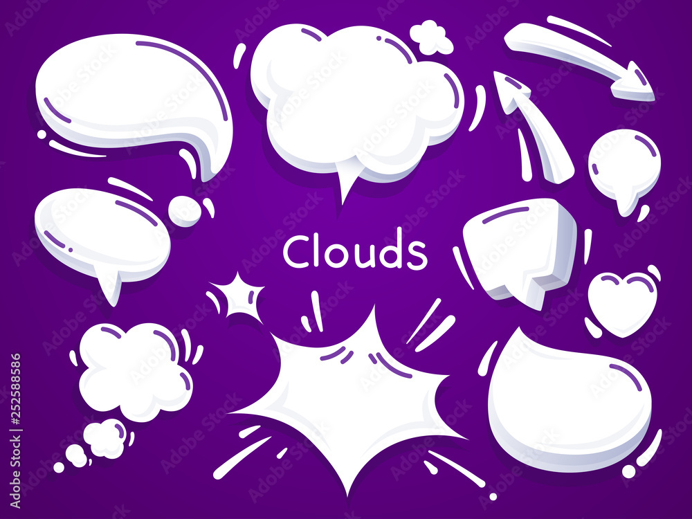 White clouds set. Speech bubble vector cartoon messages illustration ...