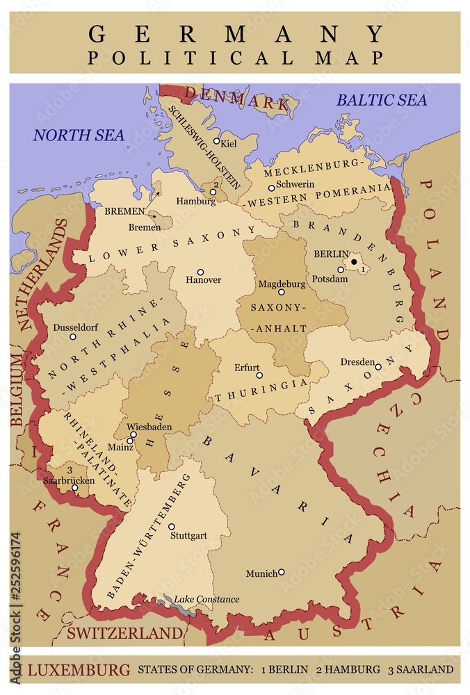 Germany political map colour shades in English Stock Vector | Adobe Stock