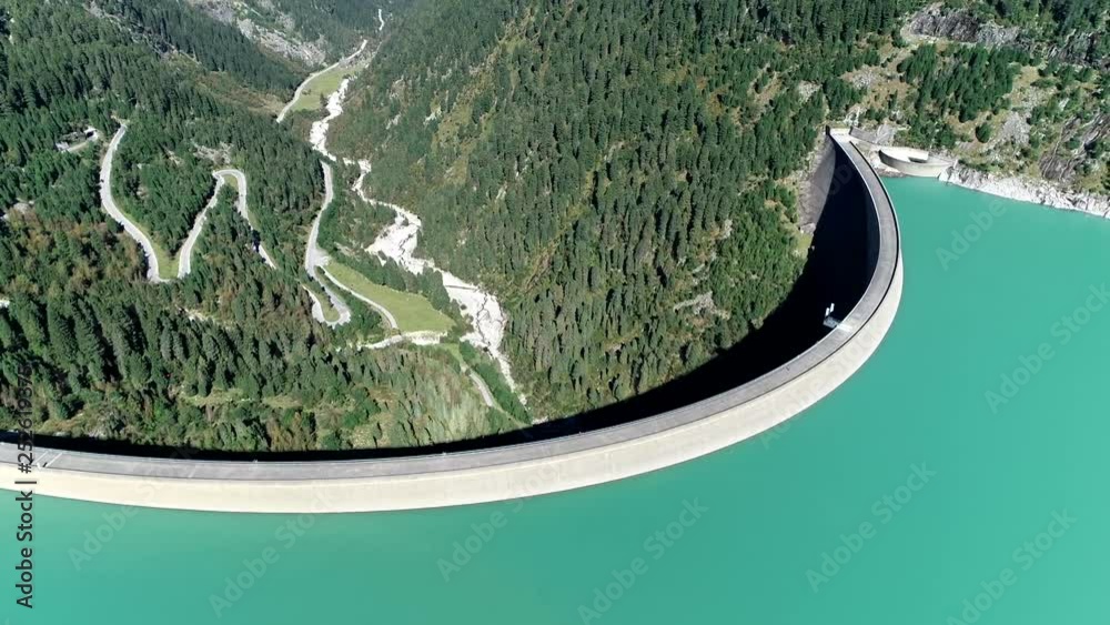 Aerial view of conventional dam showing the curvature of the arch on ...