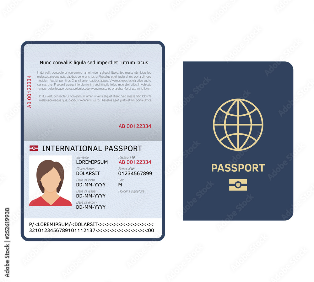 Passport document. Id international paper passport page with female ...