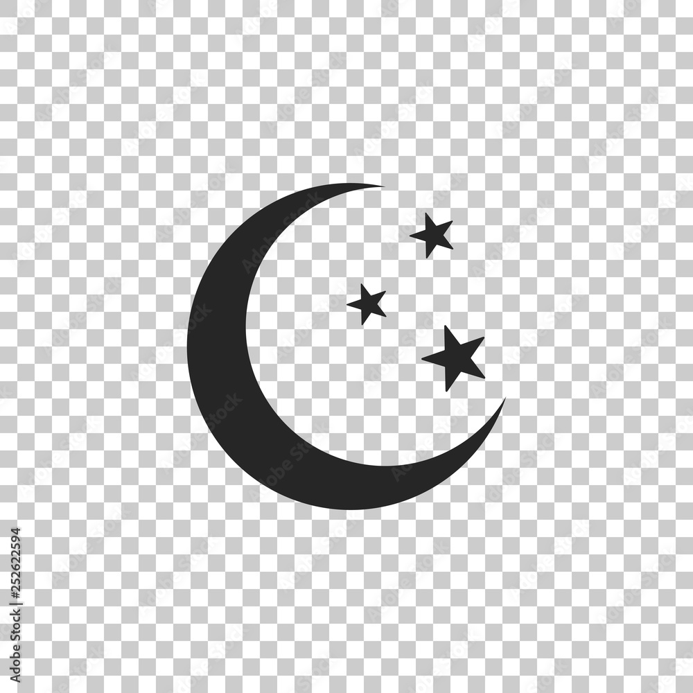 Moon and stars icon isolated on transparent background. Flat design ...