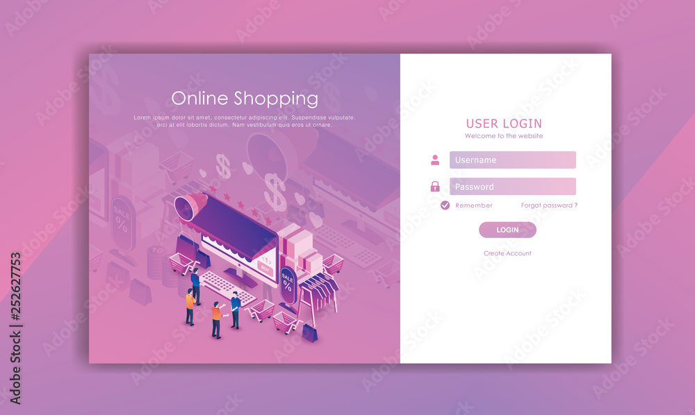 log in page design, marketplace template Stock Vector | Adobe Stock