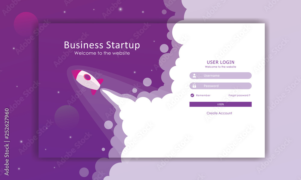 log in page design, rocket launcher template Stock Vector | Adobe Stock
