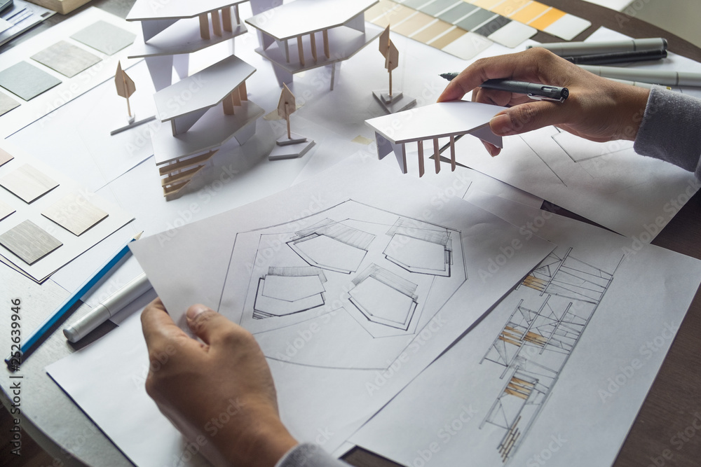 architect design working drawing sketch plans blueprints and making ...