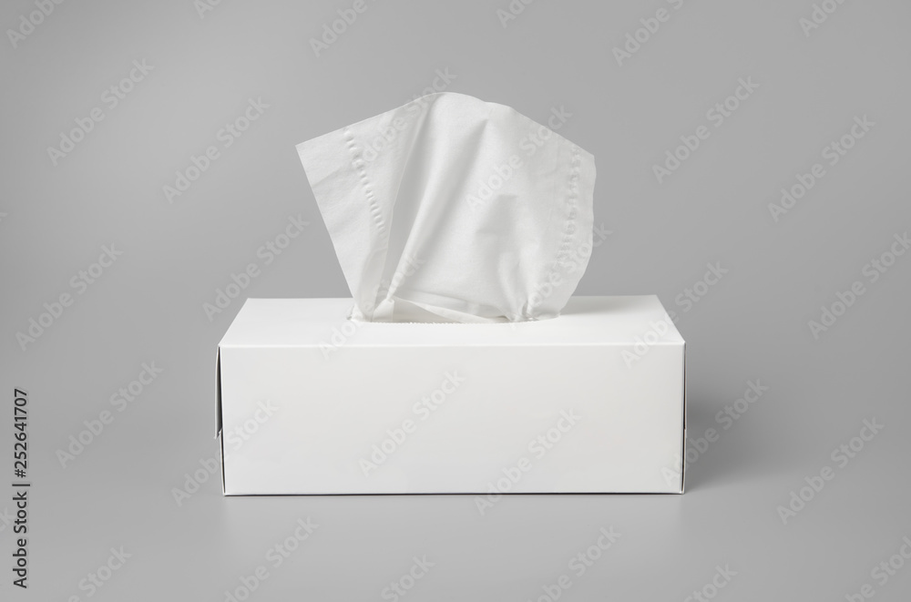 Opened tissue box on grey background for print design and mock up Stock ...