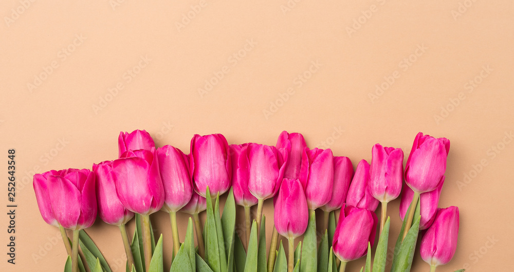 Spring Summer beige background with spring flowers. Free space. Copy ...