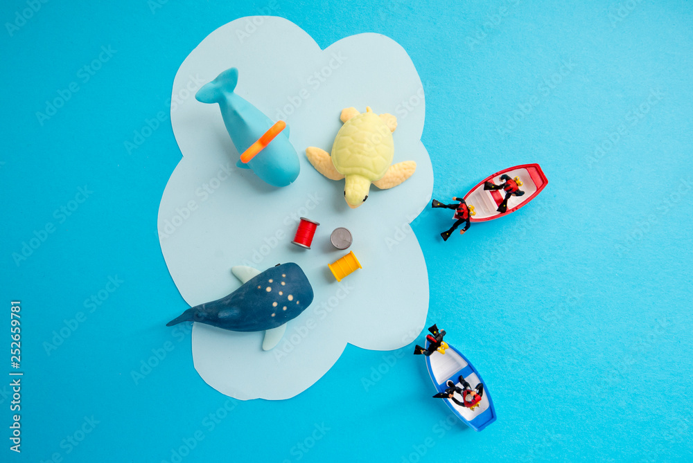 Miniature toys - Top view toxic waste dumped to the sea, resulted in ...