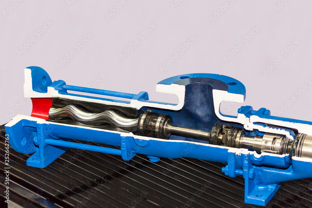 Close up cross section detail inside vertical high pressure pump for ...