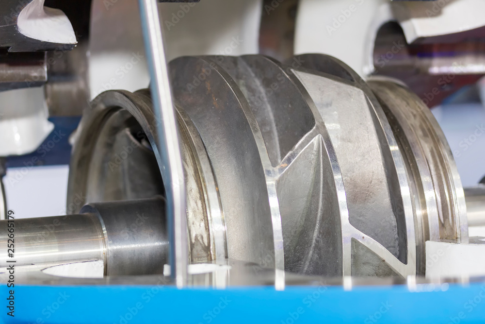 Close up cross section detail impeller and inside centrifugal pump for ...