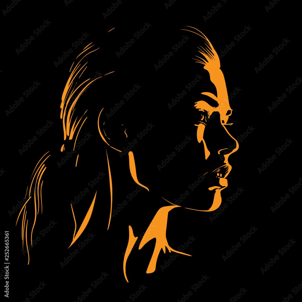 Beauty Woman Face silhouette in contrast backlight. Illustration ...