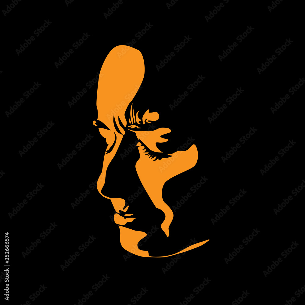 Sad woman face in contrast light. Portrait silhouette in backlight ...