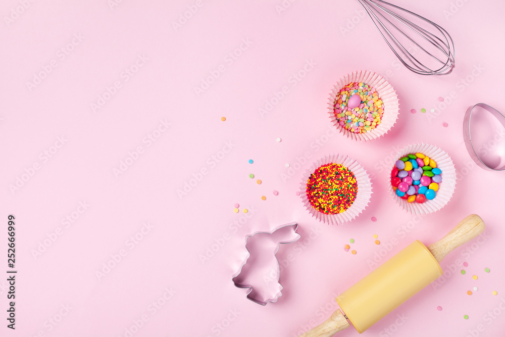 Easter baking background with kitchen tools for holiday sweet bakery ...