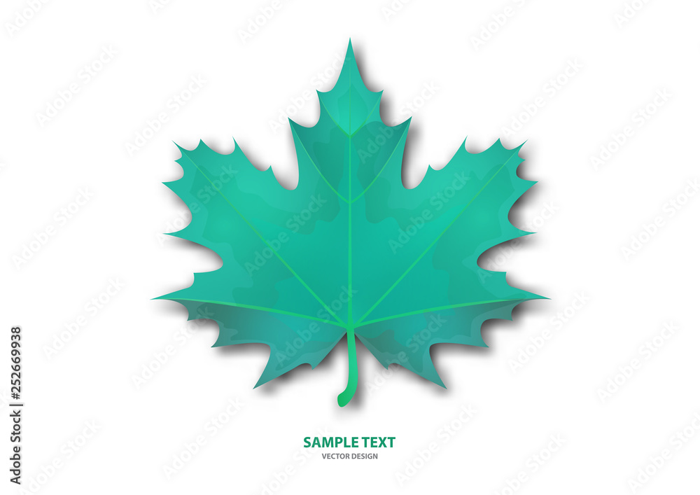 Realistic blue maple leaf on white background. Vector eps10 ...