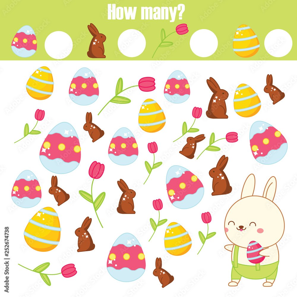 Counting educational children game. How many objects. Easter activity ...