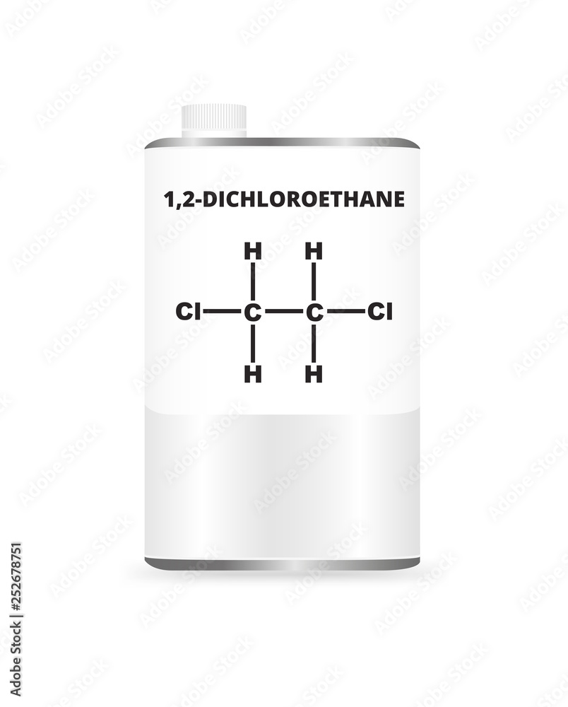 Vector metal liquid container can with 1,2-Dichloroethane C2H4Cl2 ...