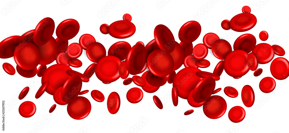 Creative vector illustration of red blood cells stream, microbiological ...
