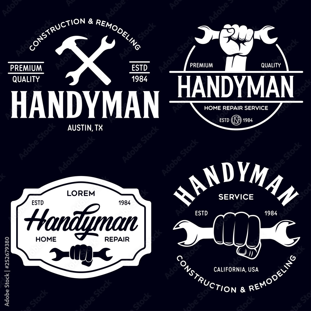 Handyman labels badges emblems and design elements. Tools silhouettes ...