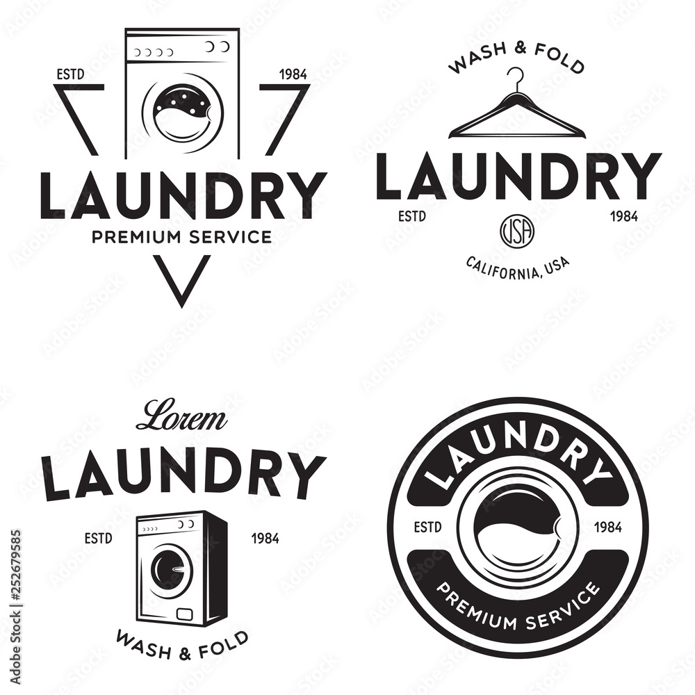 Set of labels or logos for laundry service. Vector emblems and design ...