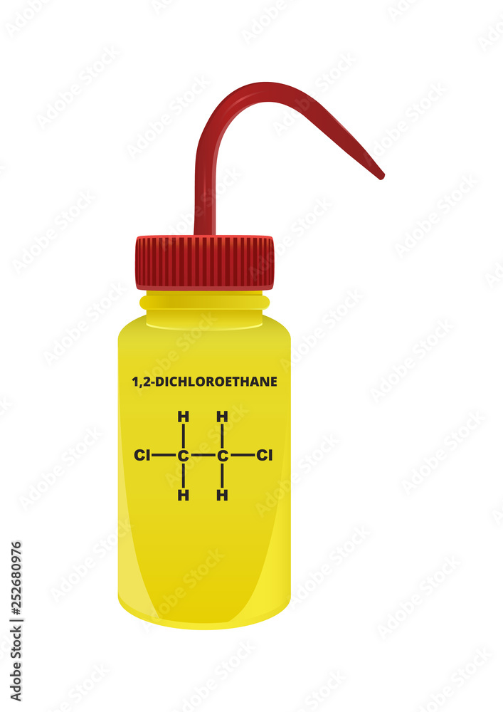 Vector plastic laboratory yellow wash bottle with 1,2-Dichloroethane ...