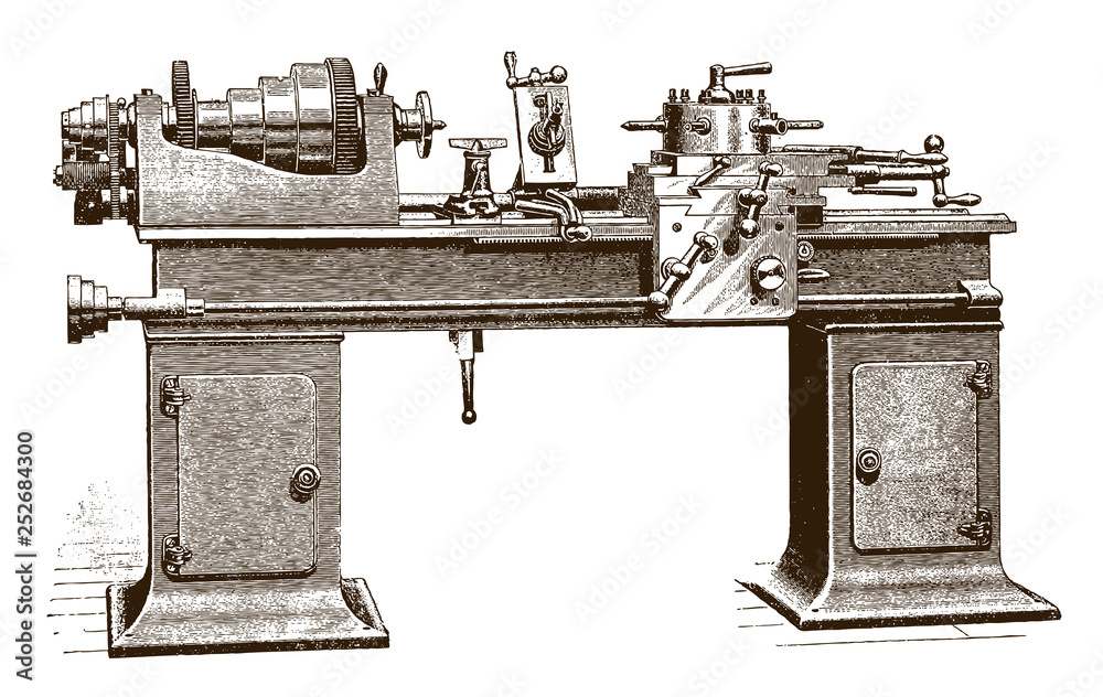 Historical cabinet turret brass lathe machine with friction clutch head ...