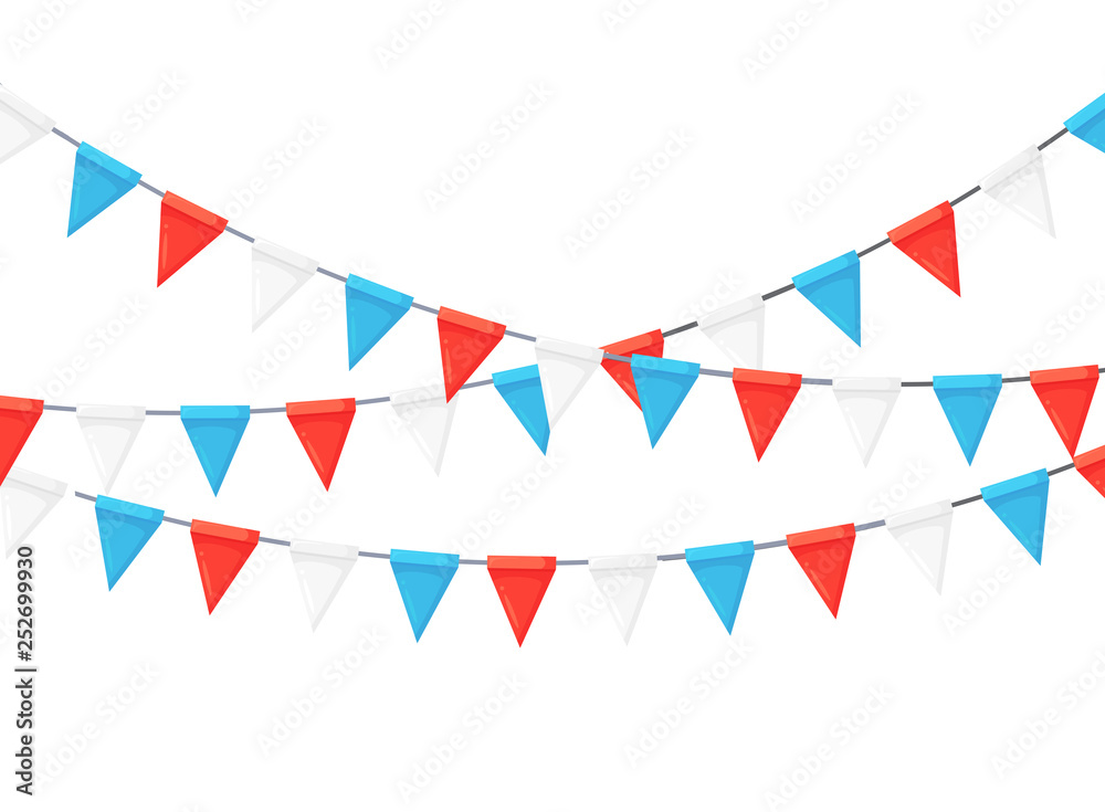 Banner with garland of colour festival flags and ribbons, bunting ...