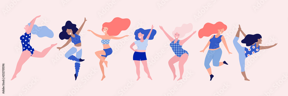 Happy dancing diverse women vector illustration. Stock Vector | Adobe Stock