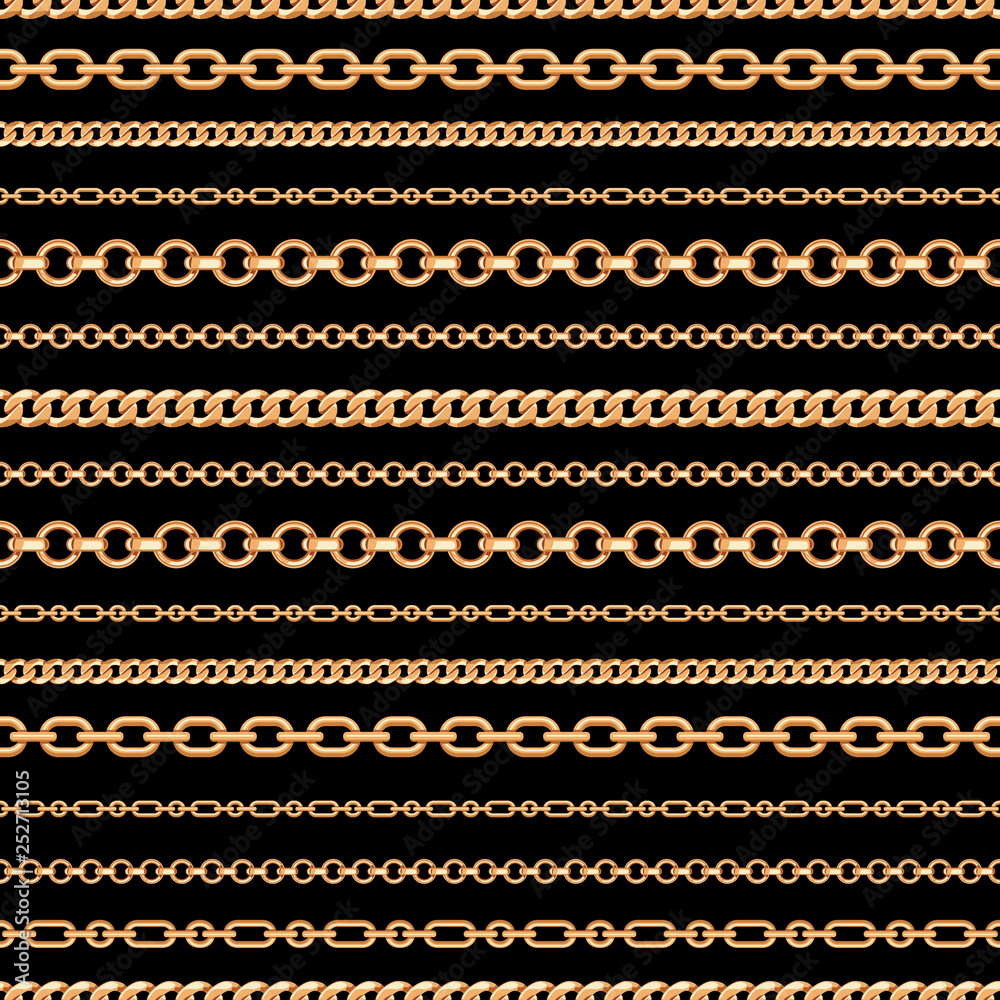 Seamless pattern of Gold chain lines on black background. Vector ...