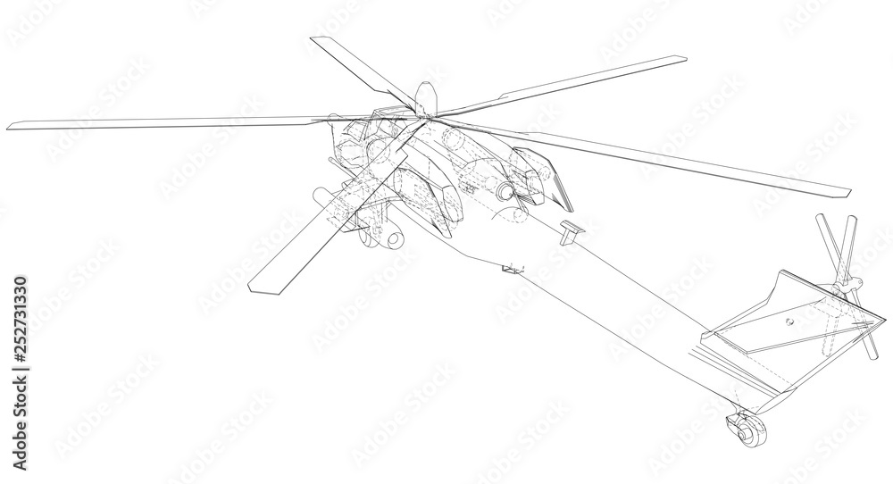 Blueprint of helicopter. Vector wireframe concept. Blue purple. Created ...