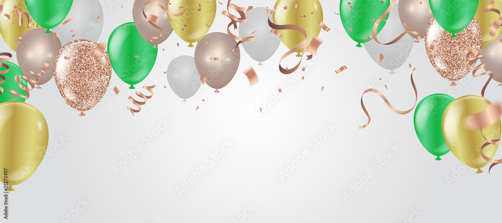 Happy Birthday card template with foil confetti and balloons Party ...