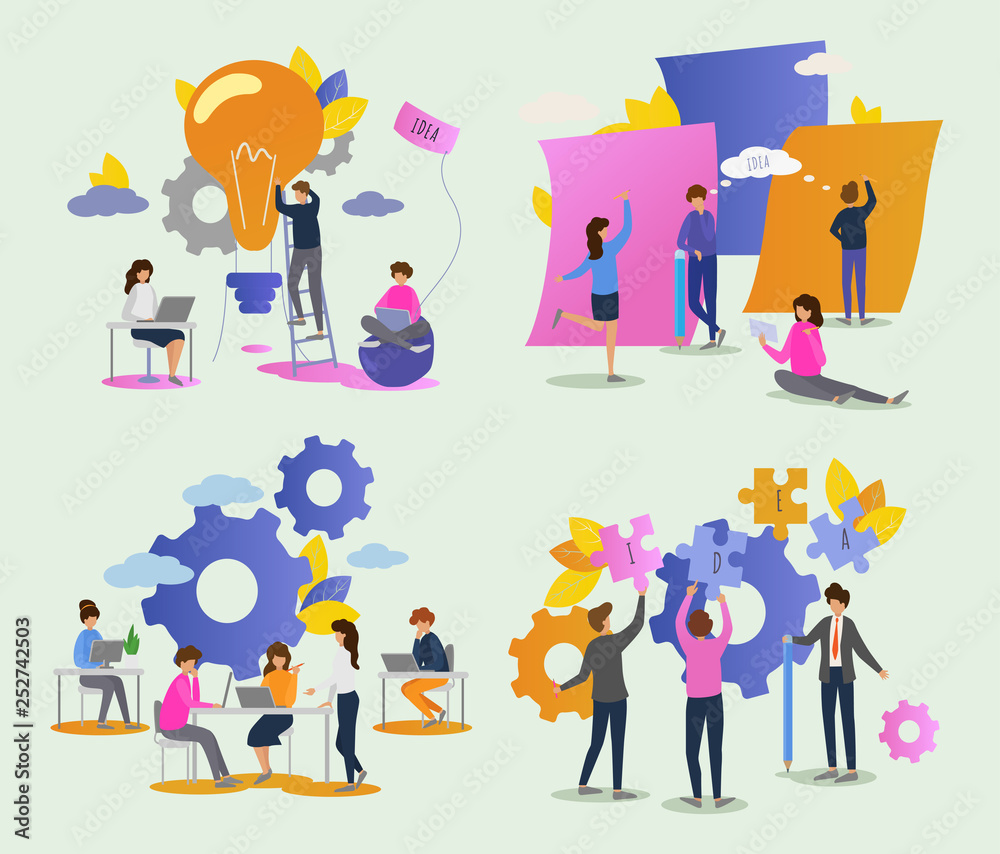 Creative people vector man woman character working together at office ...