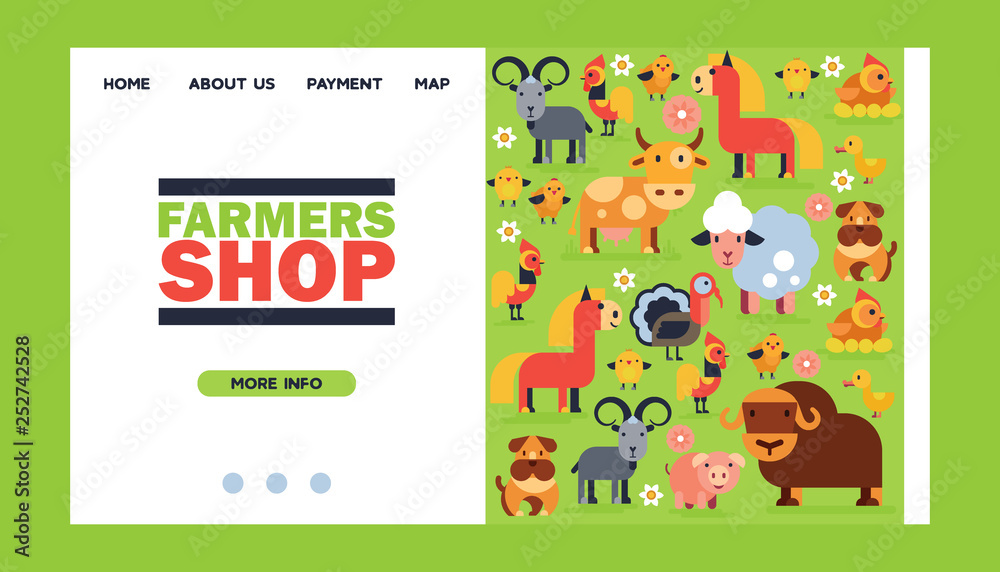 Poster Farm animals vector landing we page domestic farming characters ...